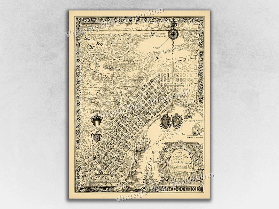 The Creole City of New Orleans 1930 Pictorial Map Poster Mardi Gras ...