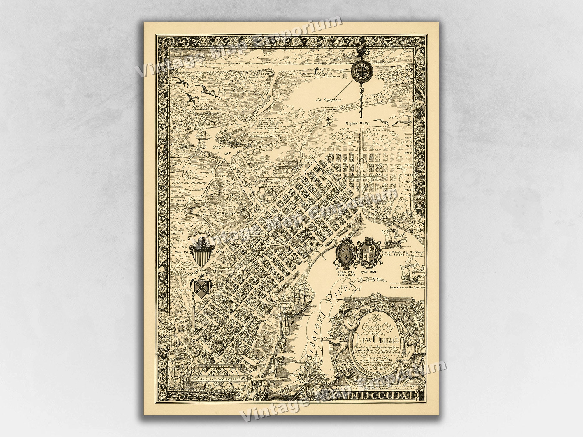 The Creole City of New Orleans 1930 Pictorial Map Poster Mardi Gras ...