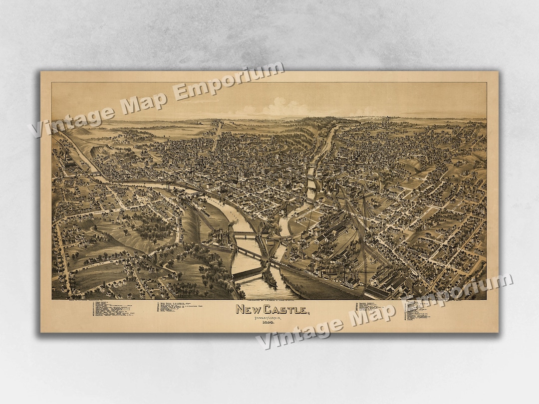 1896 New Castle, Pennsylvania Map - Panoramic Old City Map - Historic ...