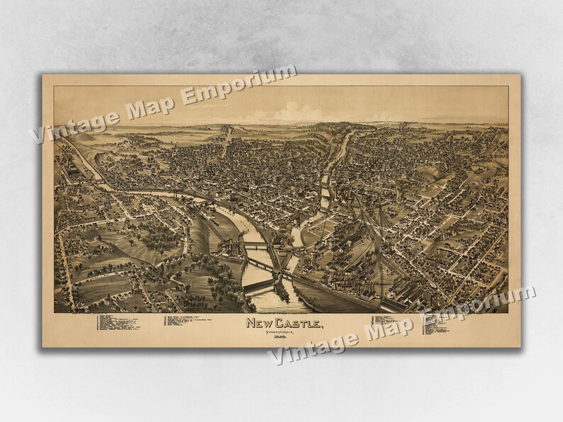 1896 New Castle Pennsylvania Map Panoramic Old City Map - Etsy