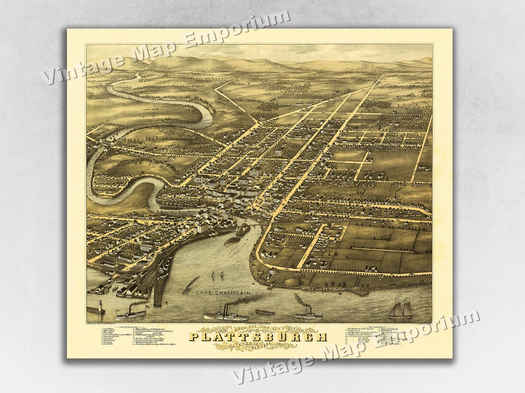 1877 Plattsburgh, New York Map - Panoramic Old City Map - Historic ...