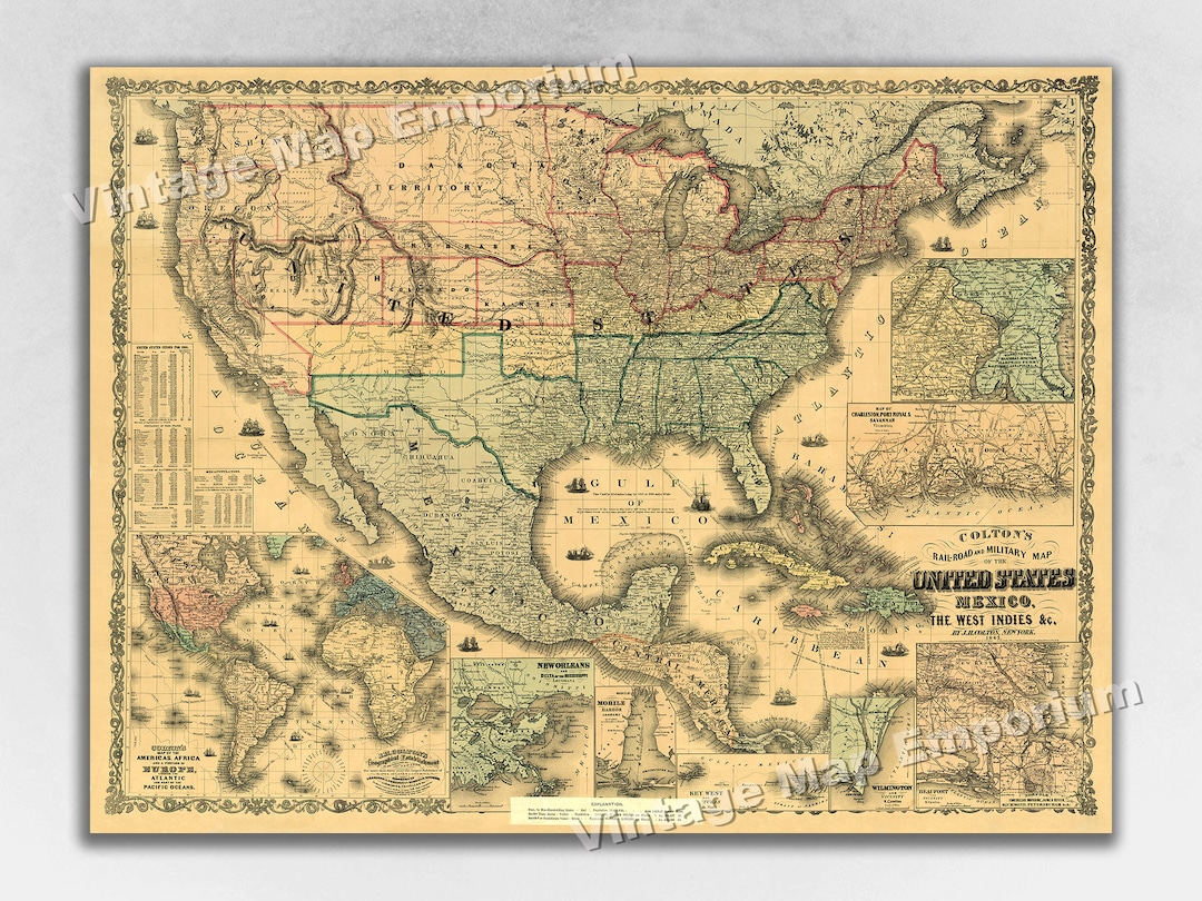 1862 Military & Railroad Map US Civil War Era - Historic Wall Map Art ...