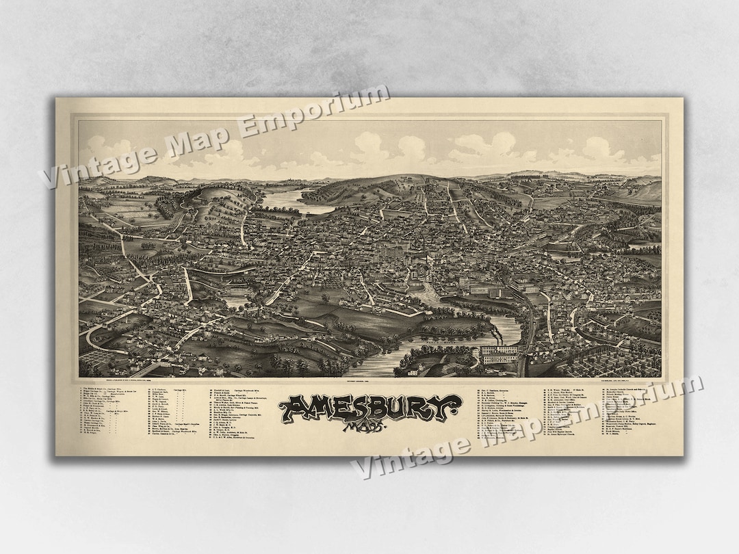 1890 Amesbury, Massachusetts Map - Panoramic Old City Map - Historic ...