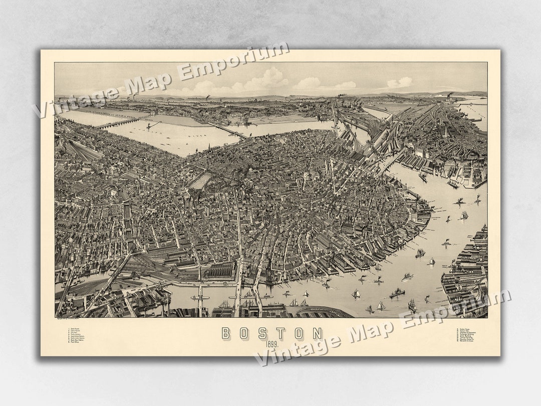 1899 Boston, Massachusetts Map - Panoramic Old City Map - Historic ...