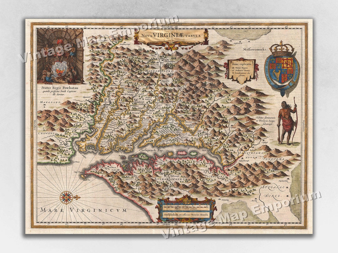 1630 Virginia Colonial Jamestown Historic Vintage Style Wall Map - Art ...