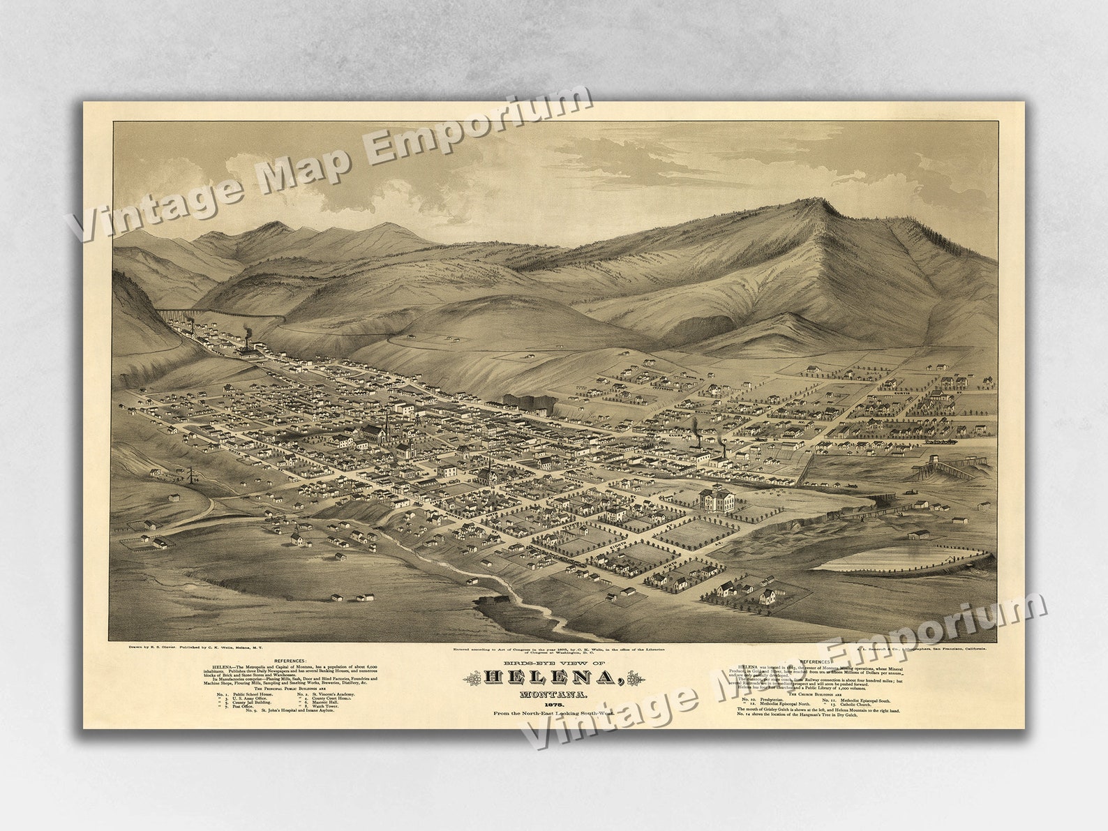1875 Helena, Montana Map - Panoramic Old City Map - Historic Birds Eye ...