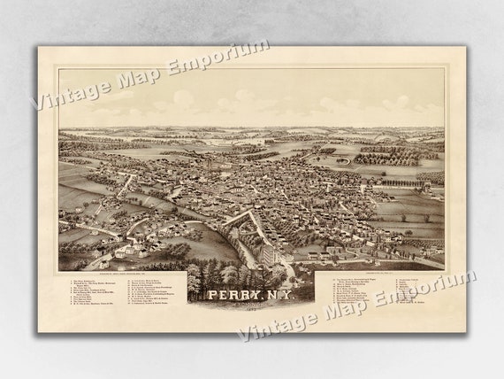 1892 Perry New York Map Panoramic Old City Map Historic - Etsy