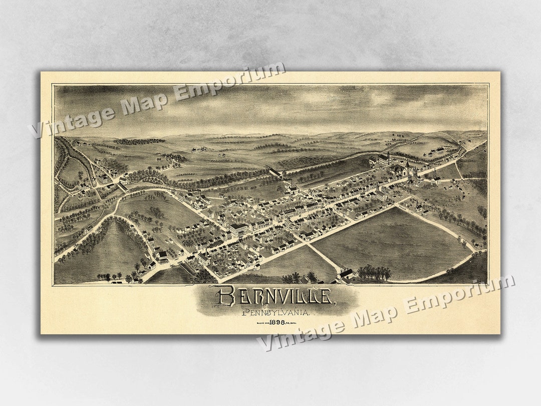 1898 Bernville, Pennsylvania Map - Panoramic Old City Map - Historic ...