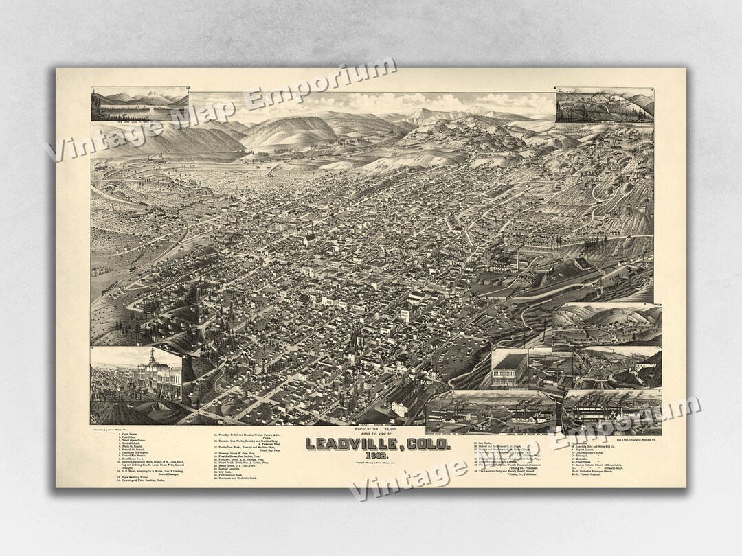 1882 Leadville, Colorado Map - Panoramic Old City Map - Historic Birds ...