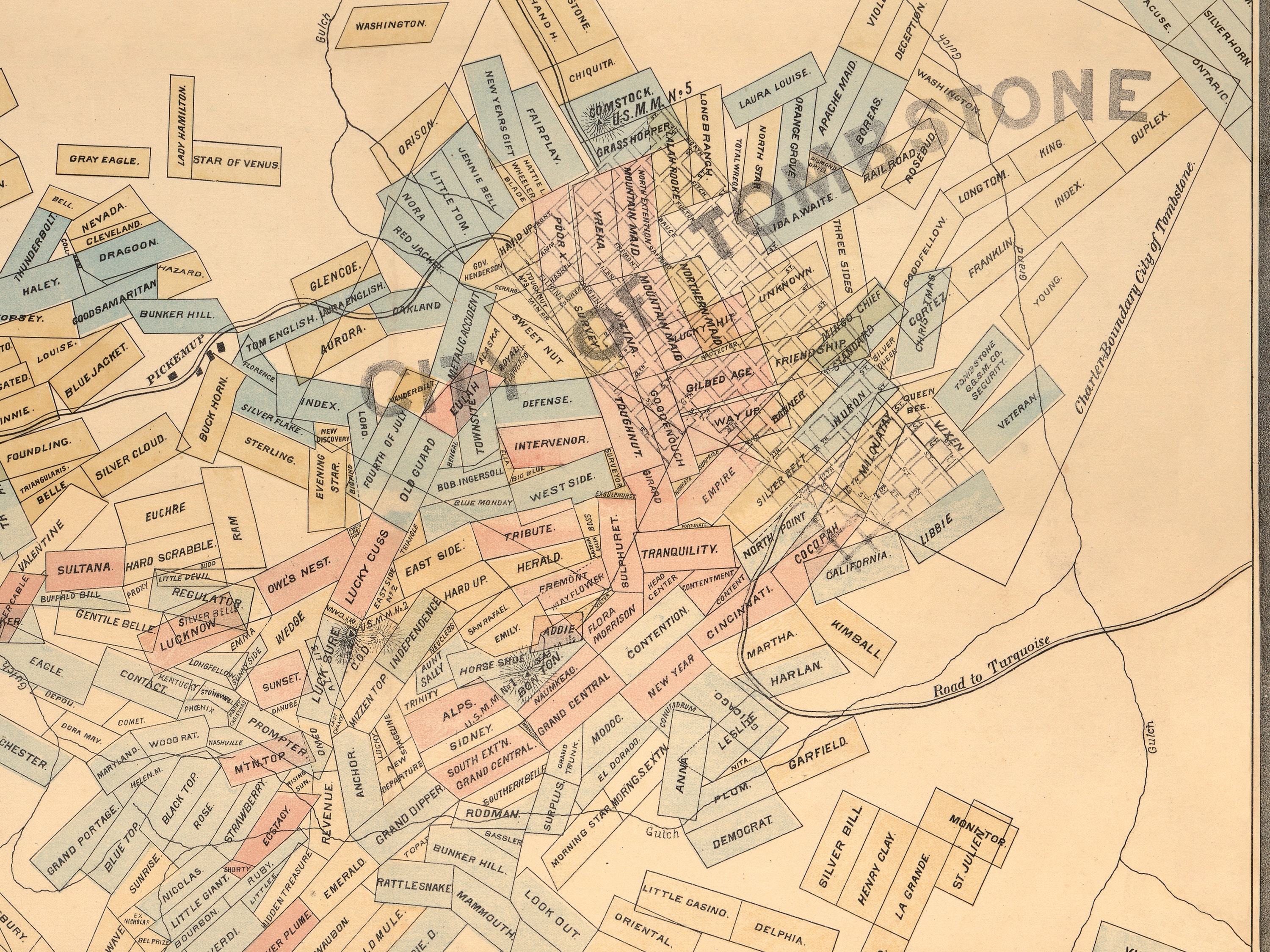 1881 Map of the Tombstone Mining District Cochise Co Arizona Territory ...