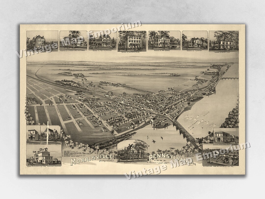 1893 Morrisville, Pennsylvania Map - Panoramic Old City Map - Historic ...