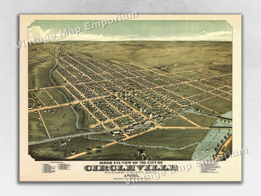 1876 Circleville, Ohio Map - Panoramic Old City Map - Historic Birds ...