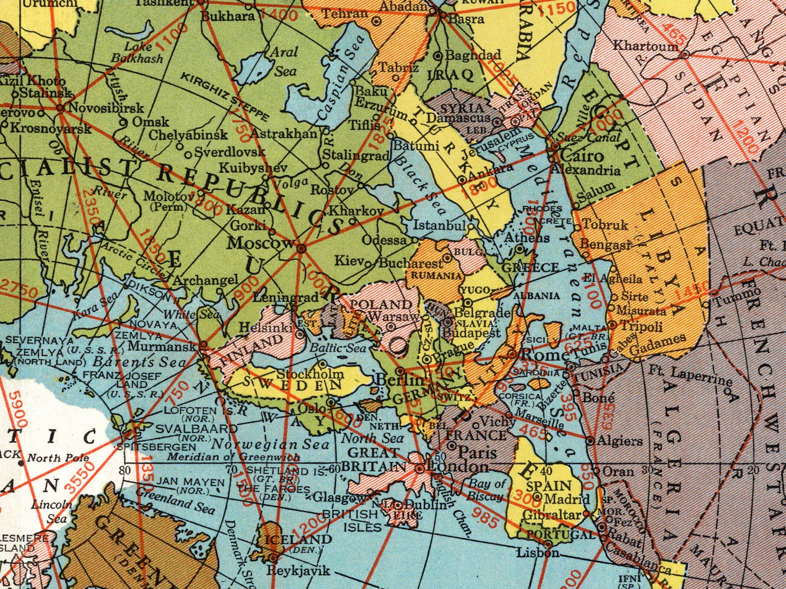 Flat Earth Map - Polar Azimuthal Equidistant Projection 1943 WWII Wall ...