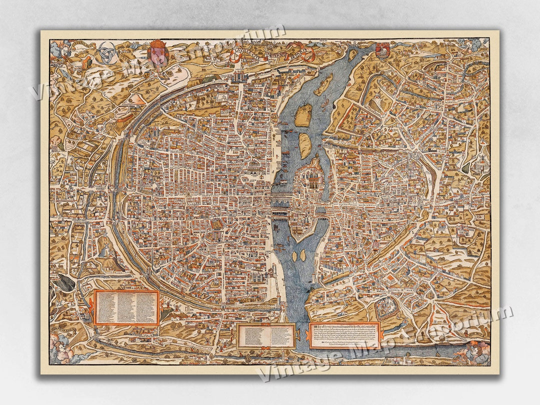 1550 Old Map of Paris - Historic City Plan Map - Vintage Old World Wall ...