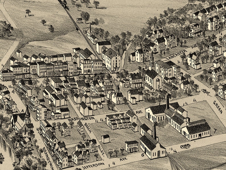 1893 Downingtown, Pennsylvania Map - Panoramic Old City Map - Historic ...
