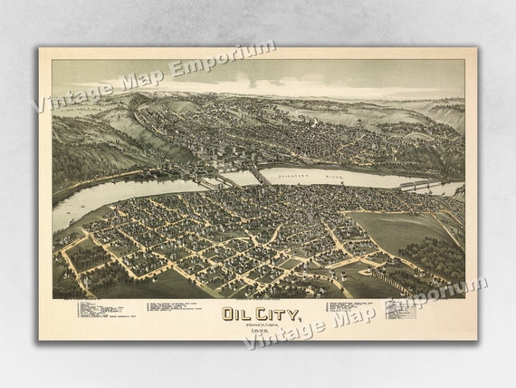 1896 Oil City Pennsylvania Map Panoramic Old City Map - Etsy