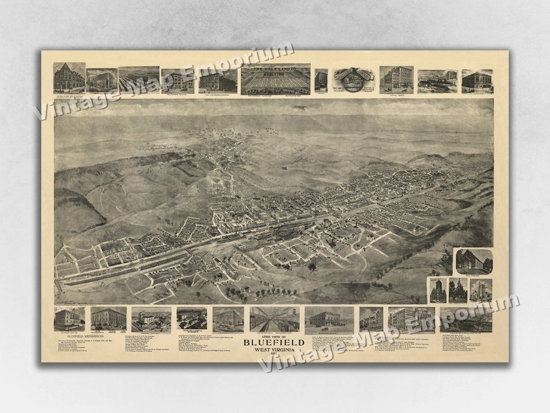1911 Bluefield West Virginia Map Panoramic Old City Map - Etsy