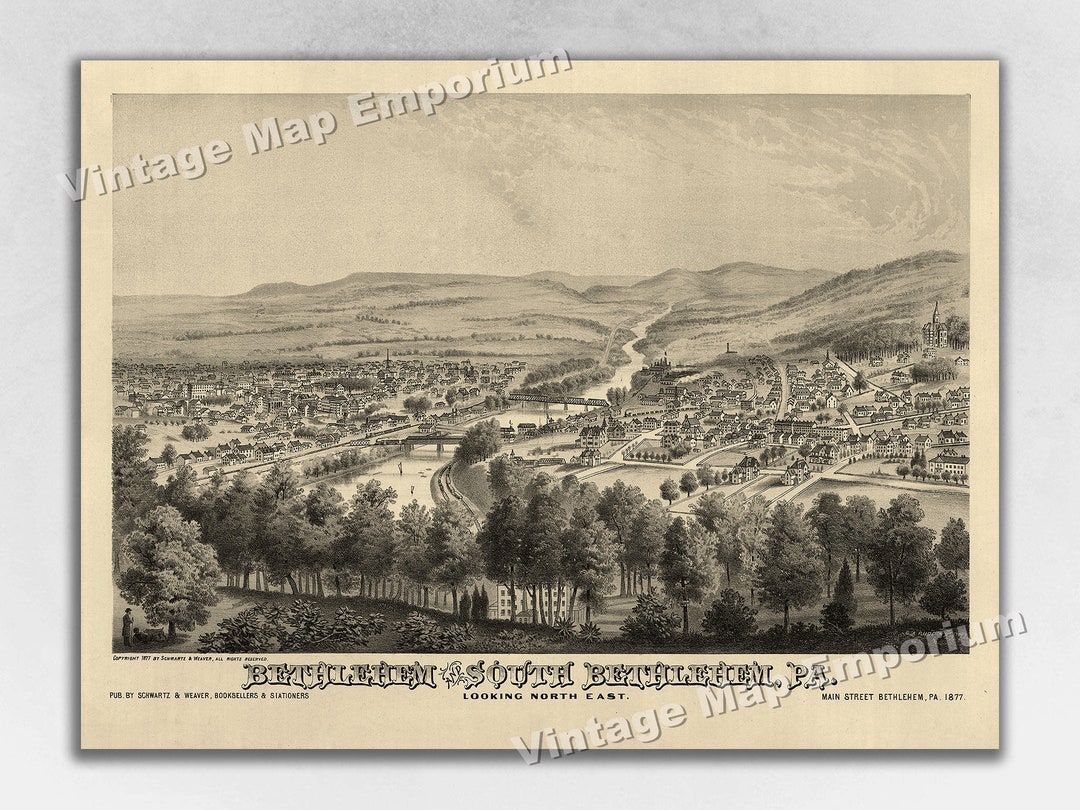 1877 Bethlehem, Pennsylvania Map - Panoramic Old City Map - Historic ...