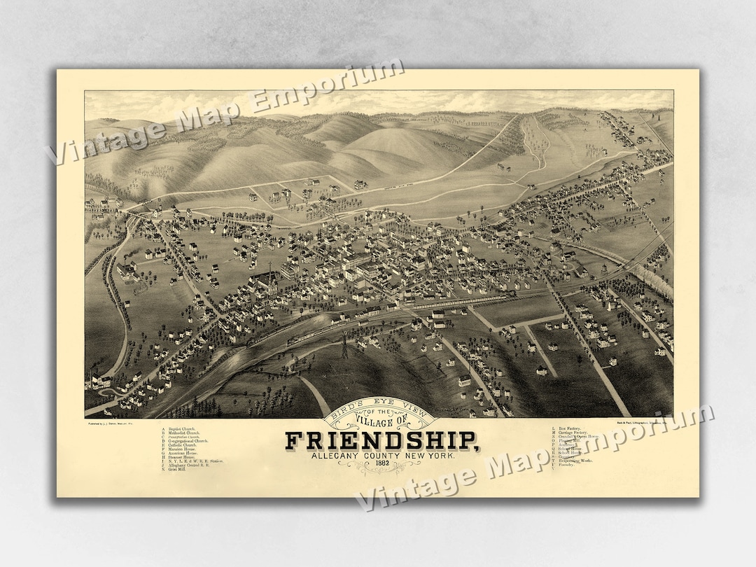 1882 Friendship, New York Map - Panoramic Old City Map - Historic Birds ...