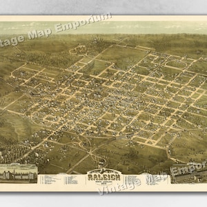 1872 Raleigh, North Carolina Map - Panoramic Old City Map - Historic ...