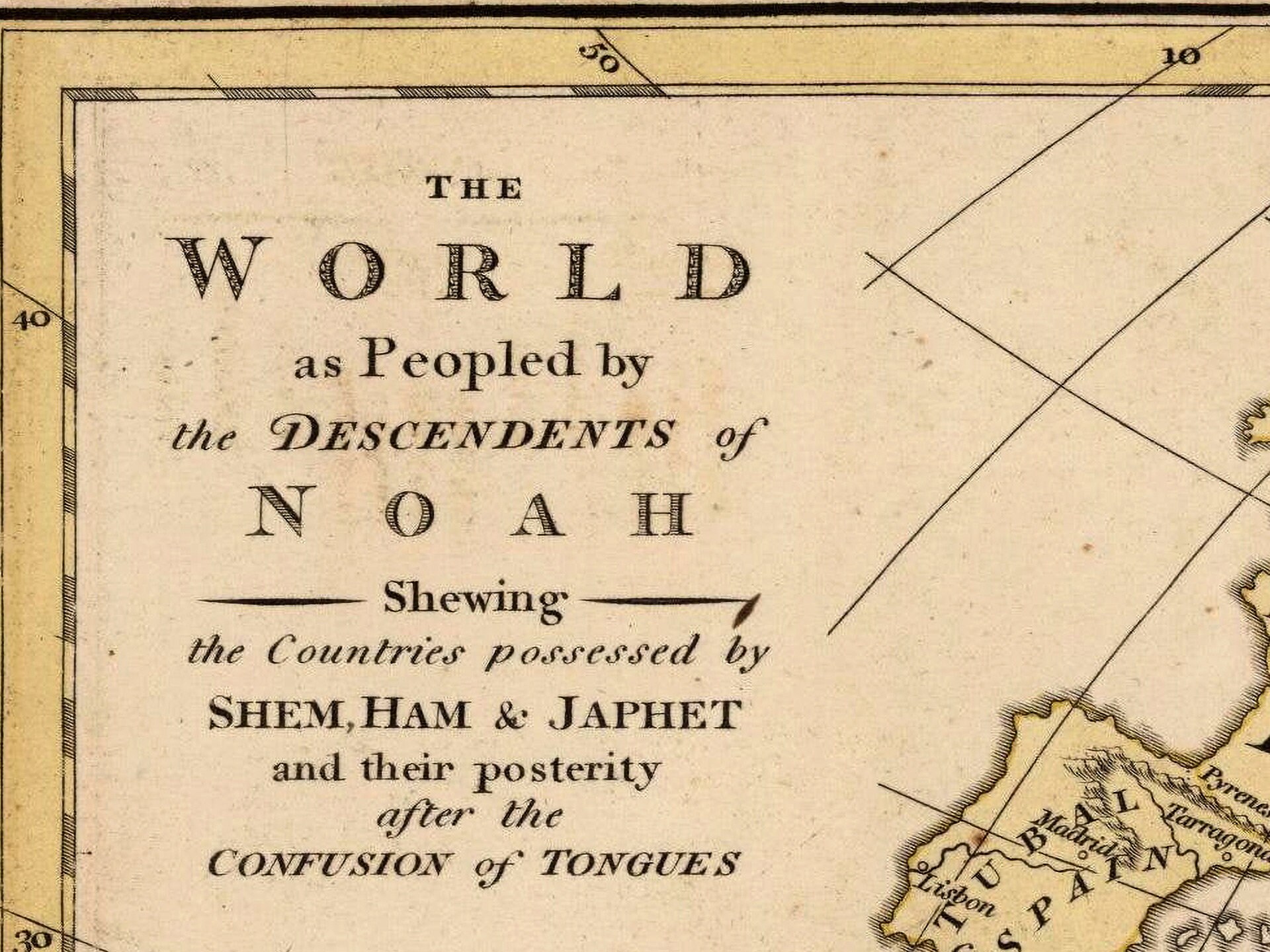 1818 Map of the World as Peopled by Descendents of Noah - Vintage ...