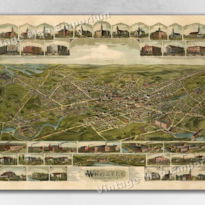 1892 Webster, Massachusetts Map - Panoramic Old City Map - Historic ...