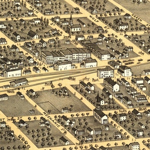 1869 Sandwich, Illinois Map - Panoramic Old City Map - Historic Birds ...