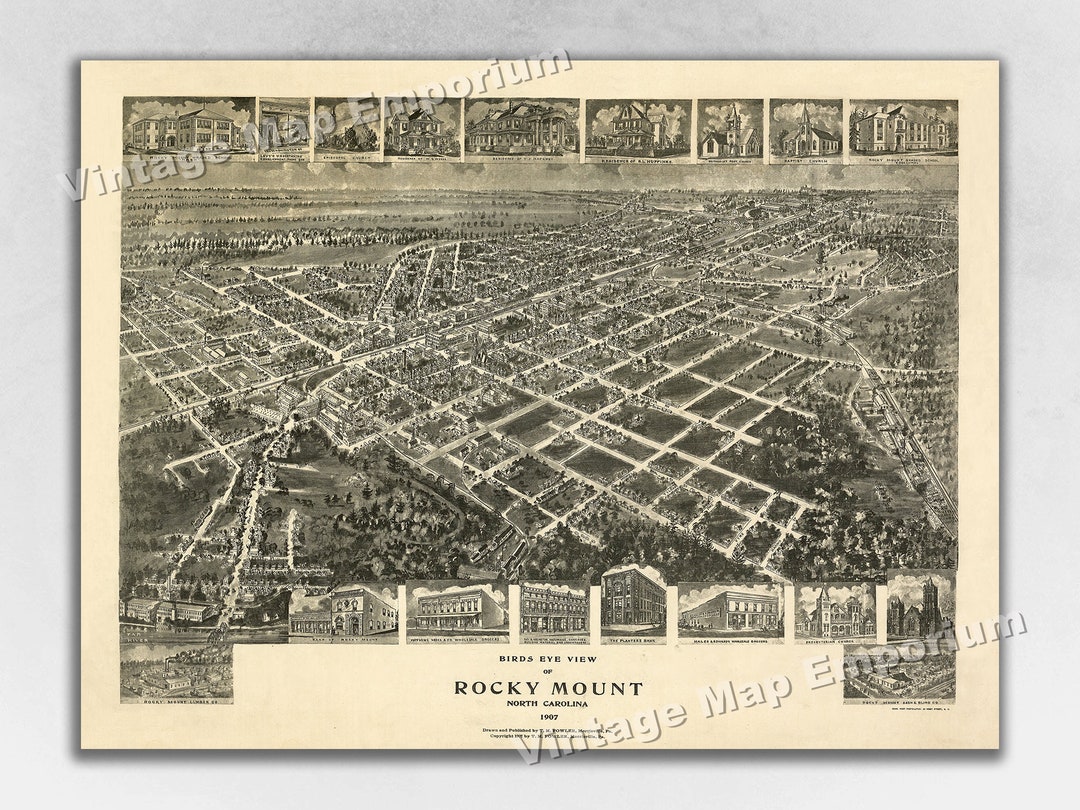 1907 Rocky Mount, North Carolina Map - Panoramic Old City Map ...