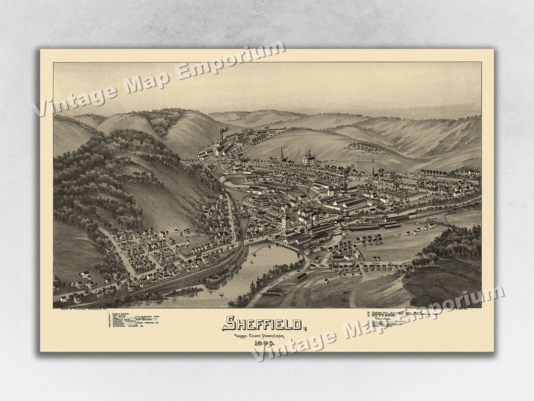 1895 Sheffield, Pennsylvania Map - Panoramic Old City Map - Historic ...