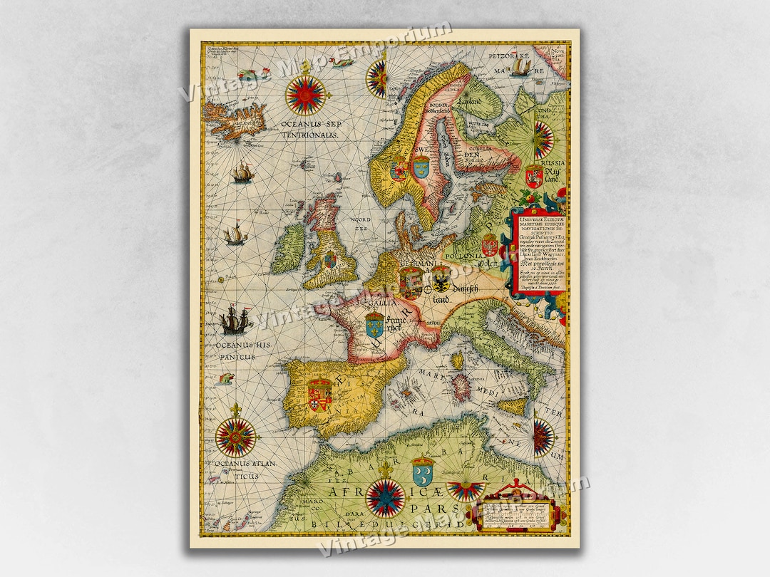1583 Sea Chart of Europe - Vintage Navigational Old World Wap Map Art ...