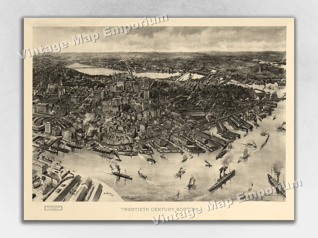 1905 Boston, Massachusetts Map - Panoramic Old City Map - Historic ...