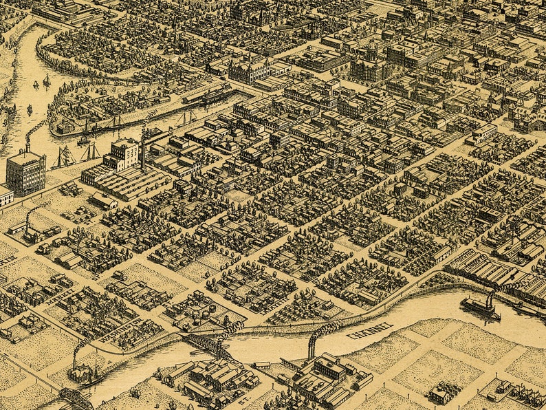 1895 Stockton, California Old Panoramic City Map - Historic Birds Eye ...