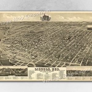 1889 Lincoln, Nebraska Map - Panoramic Old City Map - Historic Birds ...