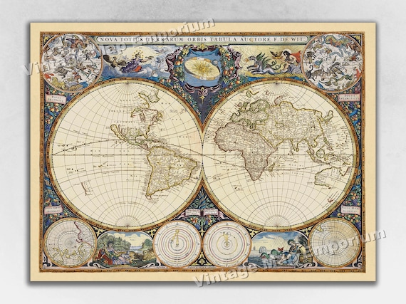 1660 Map of the World Frederik De Wit Vintage World | Etsy