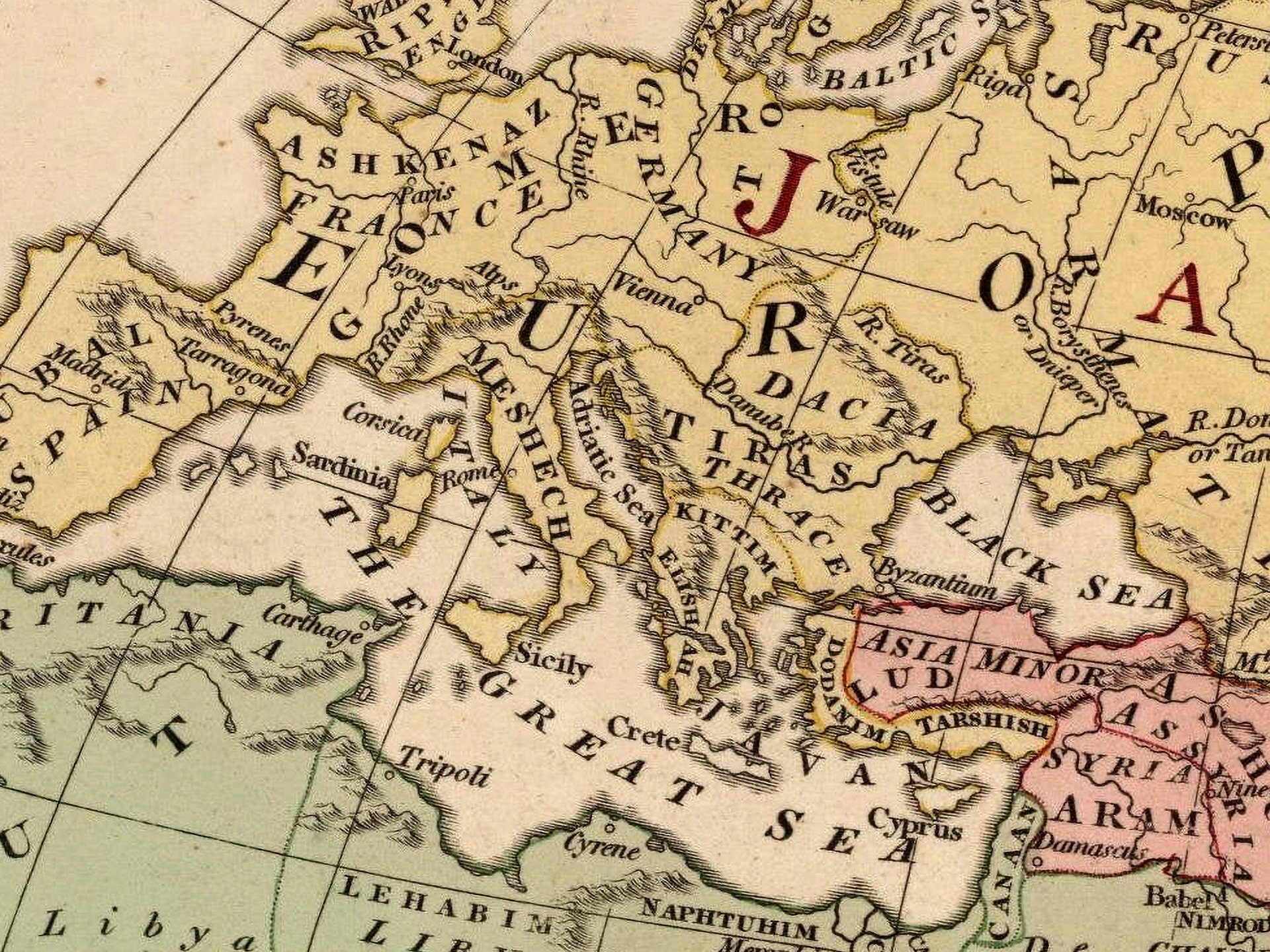 1818 Map of the World as Peopled by Descendents of Noah | Etsy