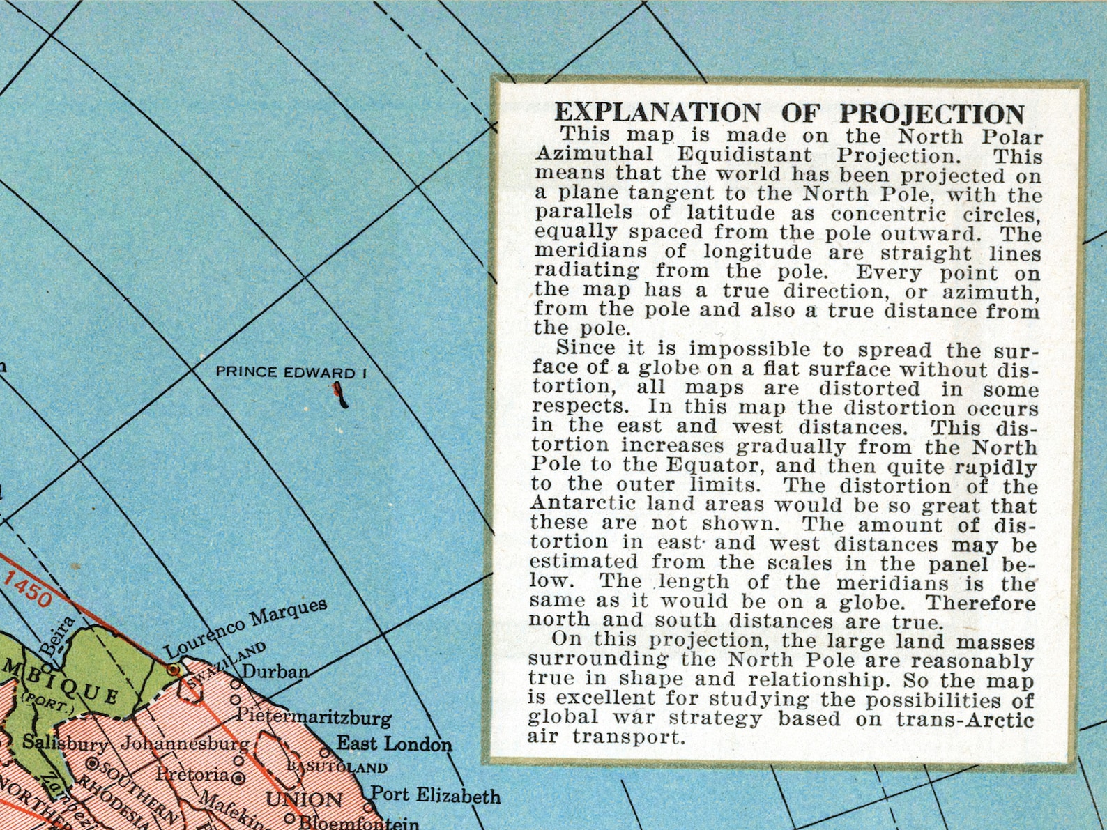 Flat Earth Map - Polar Azimuthal Equidistant Projection 1943 WWII Wall ...