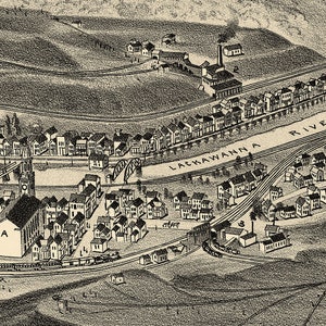 1892 Archbald, Pennsylvania Map Panoramic Old City Map Historic Birds ...