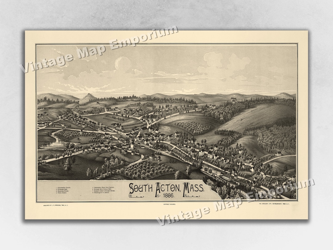 1886 South Acton, Massachusetts Map - Panoramic Old City Map - Historic ...