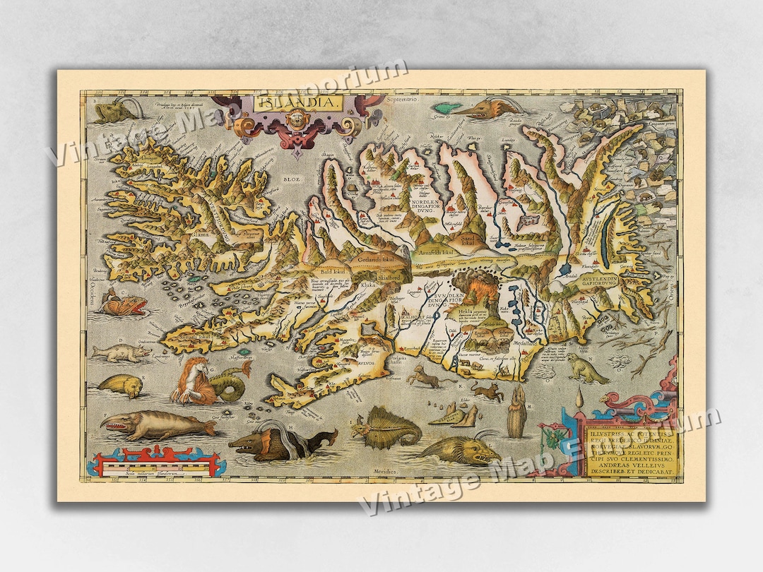 1590 Map of Iceland - Illustrated Vintage Map by Abraham Ortelius - Sea ...