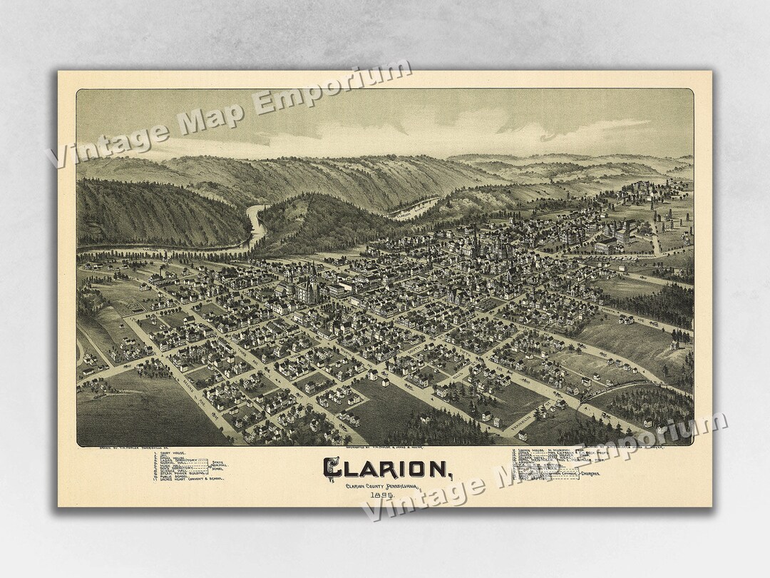 1896 Clarion, Pennsylvania Map - Panoramic Old City Map - Historic ...