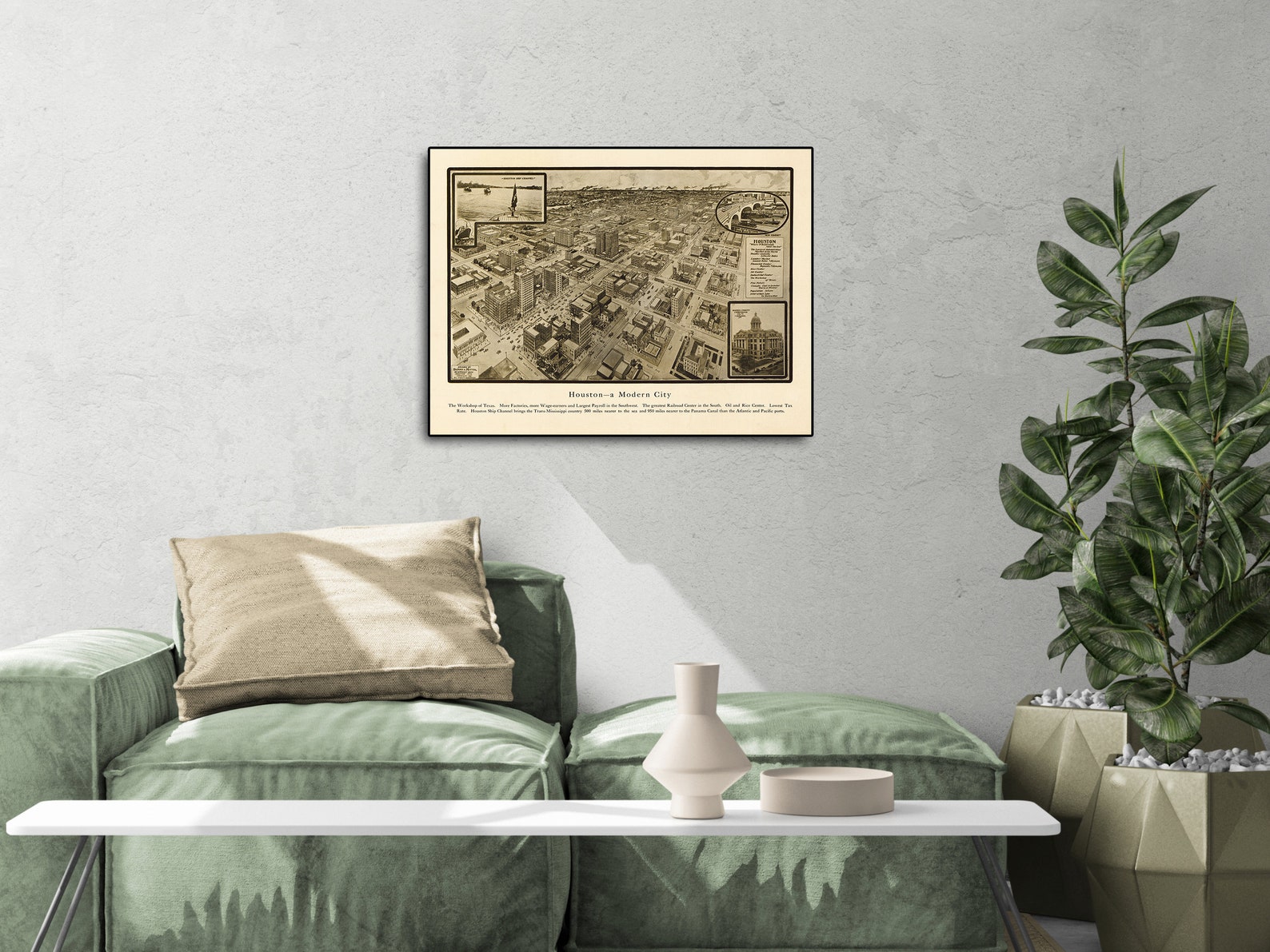 1912 Houston, Texas Map - Panoramic Old City Map - Historic Birds Eye ...