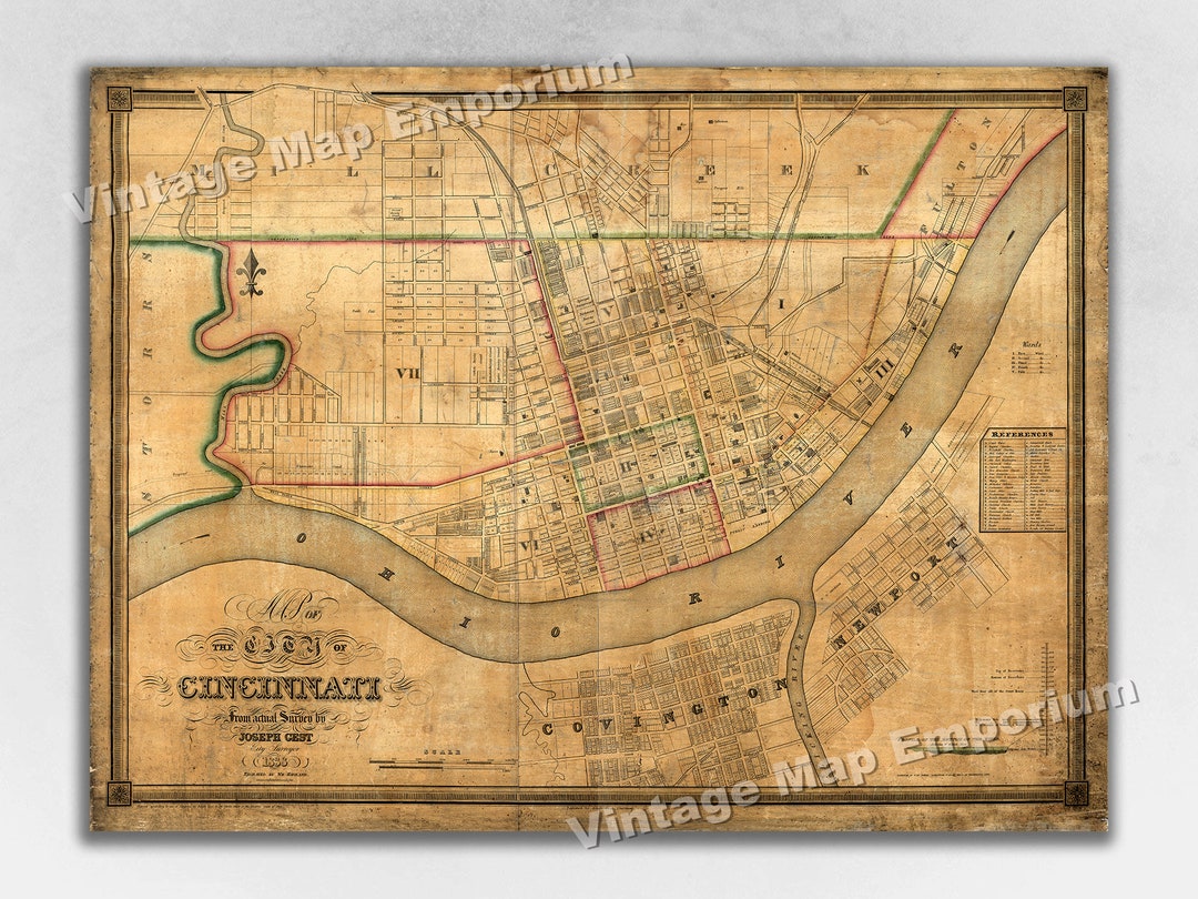 1838 Cincinnati, Ohio Map - Panoramic Old City Map - Historic Birds Eye ...