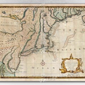 1747 Historic Map of New England - Vintage Style Colonial Map Art Print ...