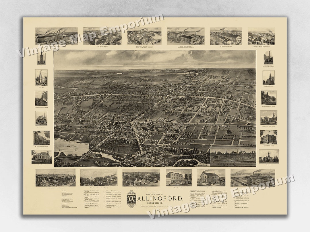 1905 Wallingford, Connecticut Map - Panoramic Old City Map - Historic ...