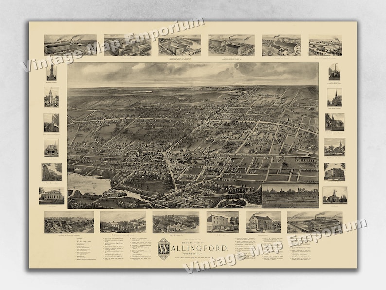 1905 Wallingford Connecticut Map Panoramic Old City Map - Etsy
