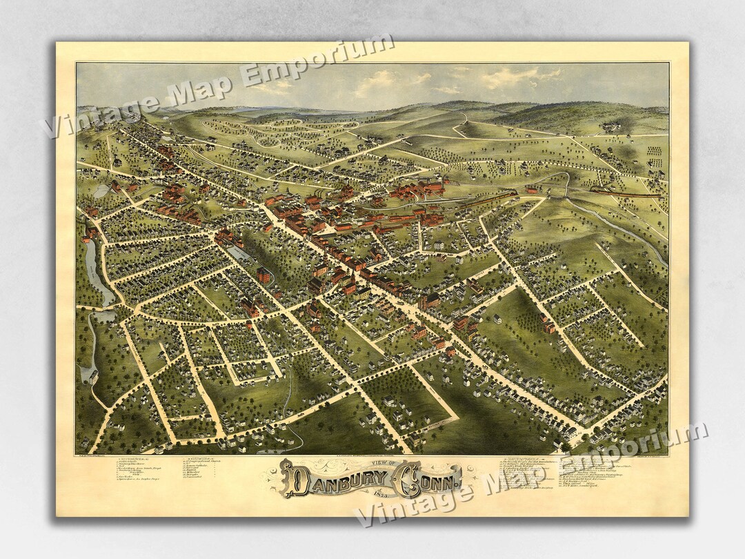 1875 Danbury, Connecticut Map - Panoramic Old City Map - Historic Birds ...