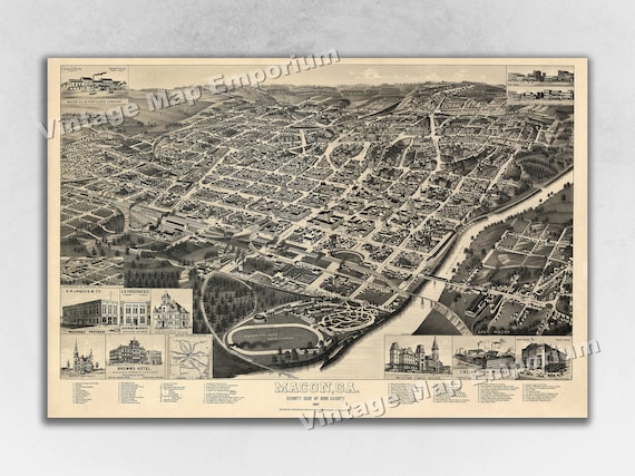 1887 Macon Georgia Map Panoramic Old City Map Historic | Etsy