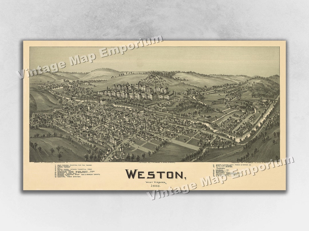 1900 Weston, West Virginia Map - Panoramic Old City Map - Historic ...