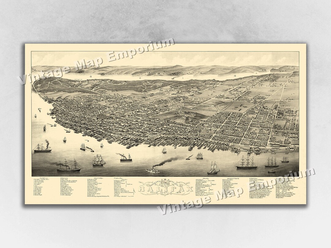 1879 Halifax, Canada Map - Panoramic Old City Map - Historic Birds Eye ...