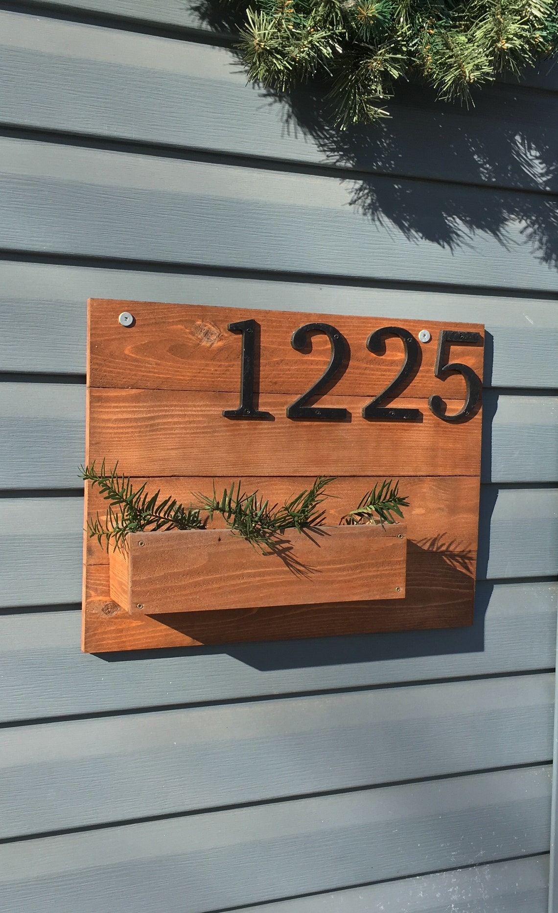 Reclaimed Wood Address Plaque With Planter - Etsy